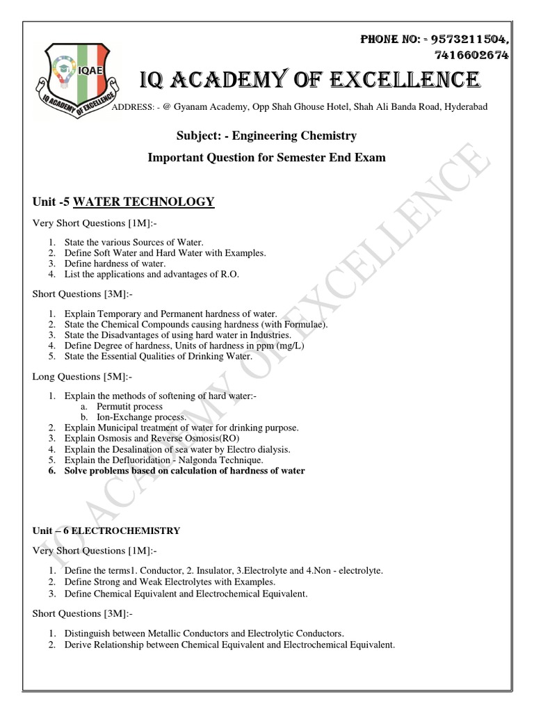 Iq Academy of Excellence: Subject: - Engineering Chemistry Important ...