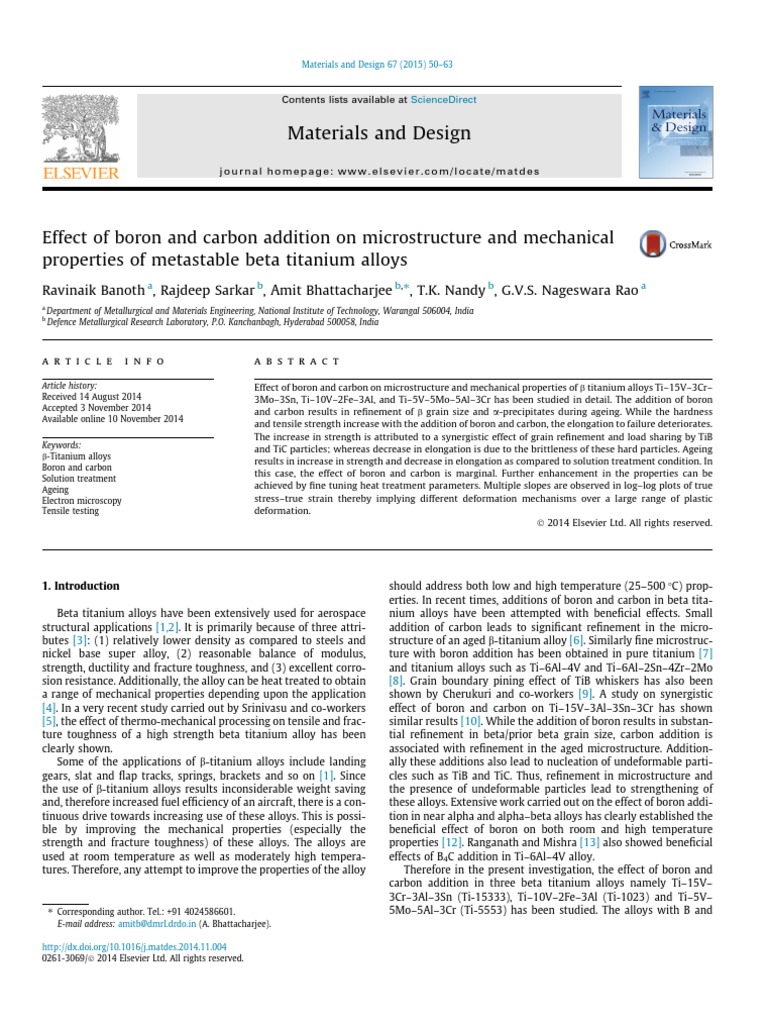 Effect Of Boron And Carbon Addition On Microstructure And Mec 2015 Materials Download Free Pdf