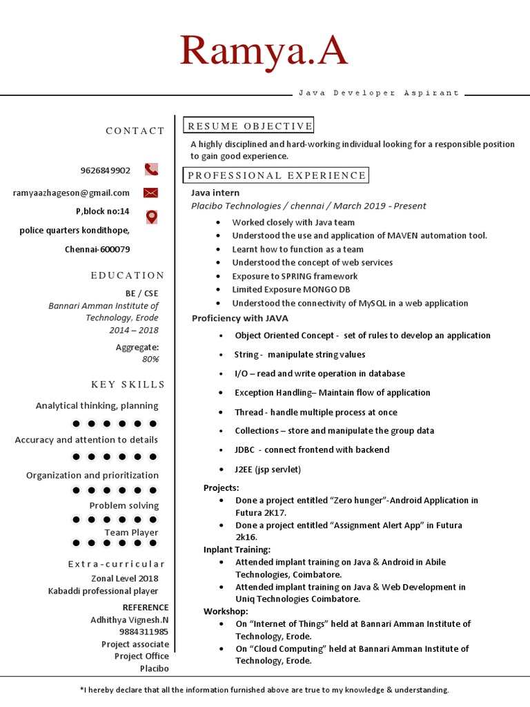 Ramya B.E JavaDeveloper 2018 | PDF | Java (Programming Language) | Application Software