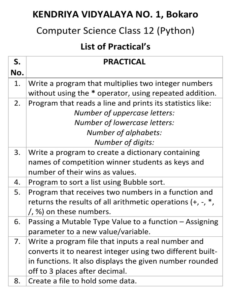 List of Practicals (CS) | PDF | Subroutine | Array Data Structure
