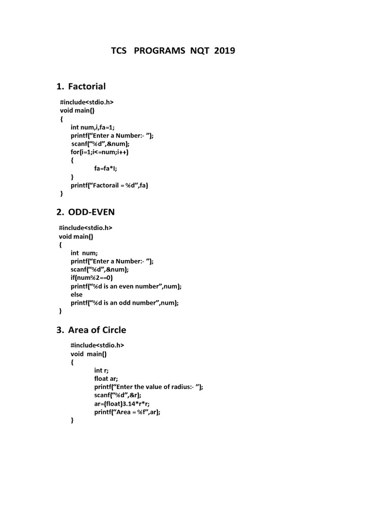 Tcs Programs NQT 2019 | Download Free PDF | Computer Libraries | Computer Standards