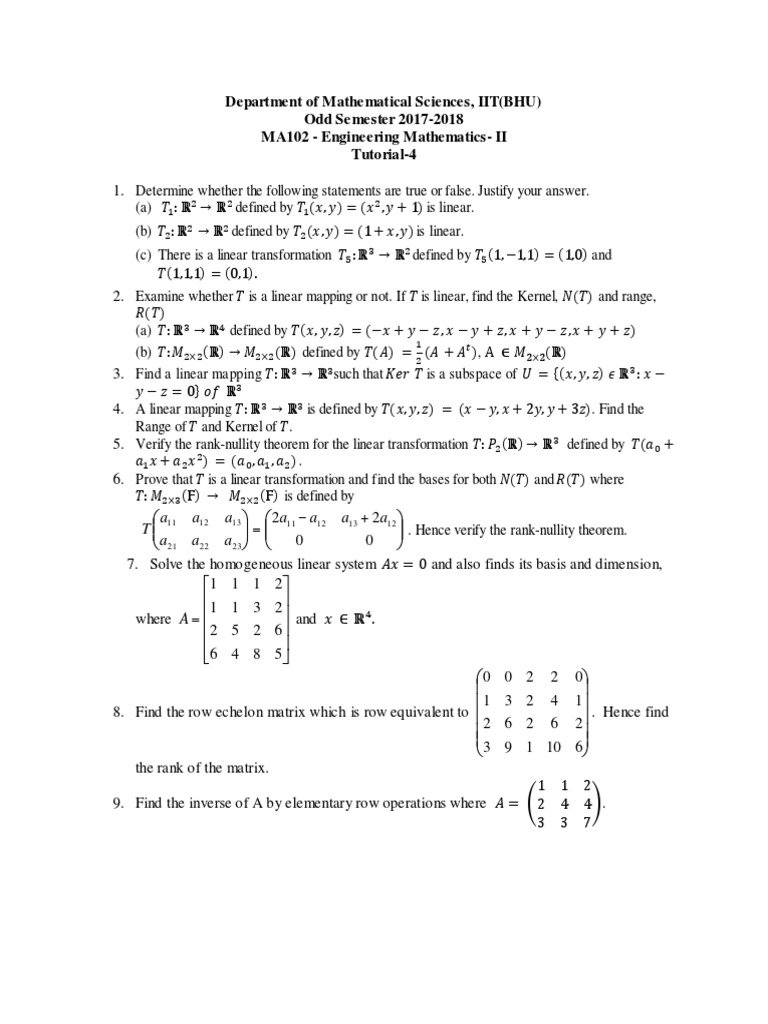 Department of Mathe Matical Sciences, IIT (BHU) Odd Se Mester 2017-2018 MA102 - Engineering ...
