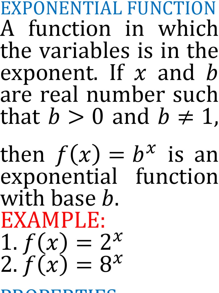 A Function in Which The Variables Is in The Exponent. If and Are Real ...
