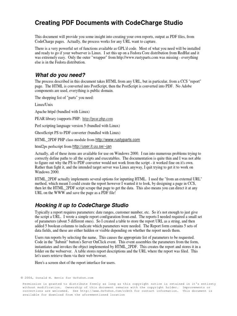 Creating PDFs With Code Charge Studio PDF | PDF | Linux | World Wide Web