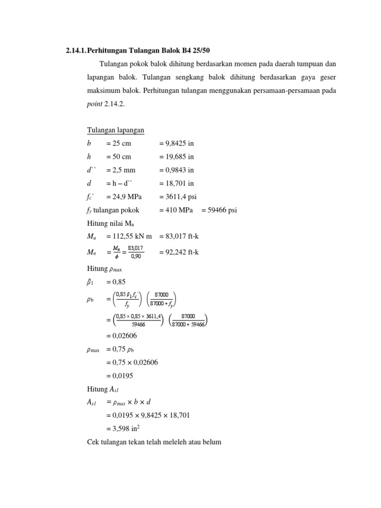 Perhitungan Tulangan Balok B4 | PDF