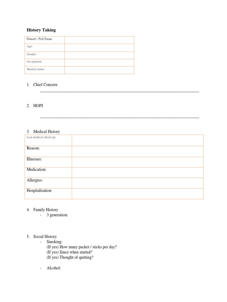 History Taking: Patient's Full Name: Age: Gender: Occupation: Marital ...