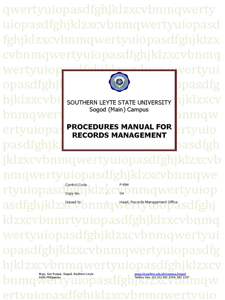 Procedures Manual For Records Management: Southern Leyte State ...