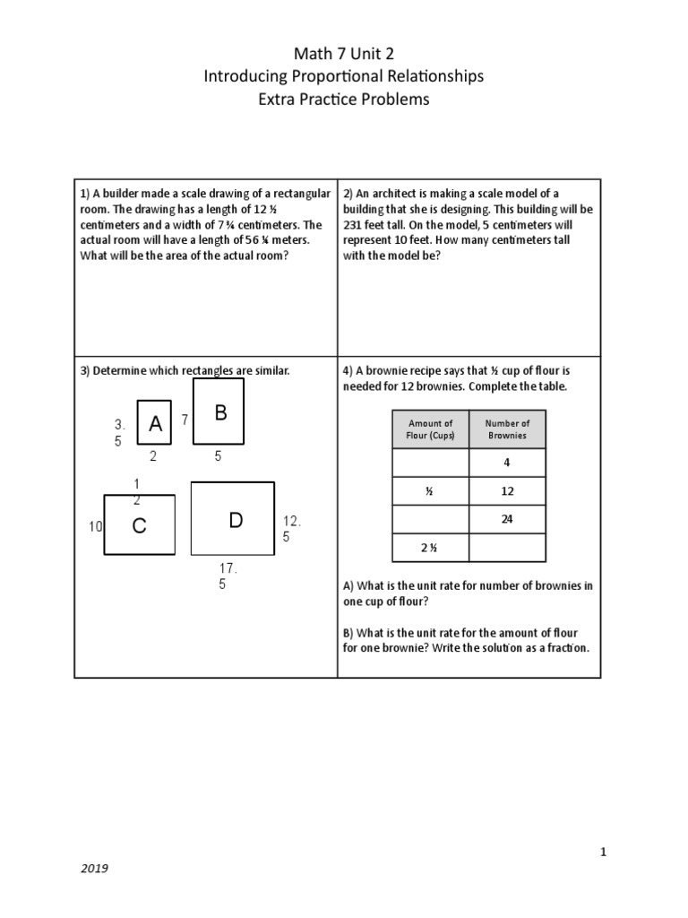 Math 7 Unit 2 Introducing Proportional Relationships Extra Practice ...