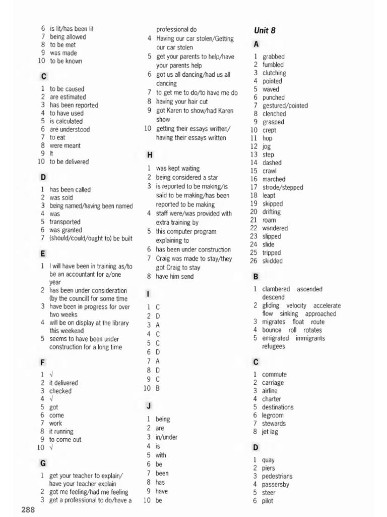 Destination Answer Key - Unit 8 | PDF