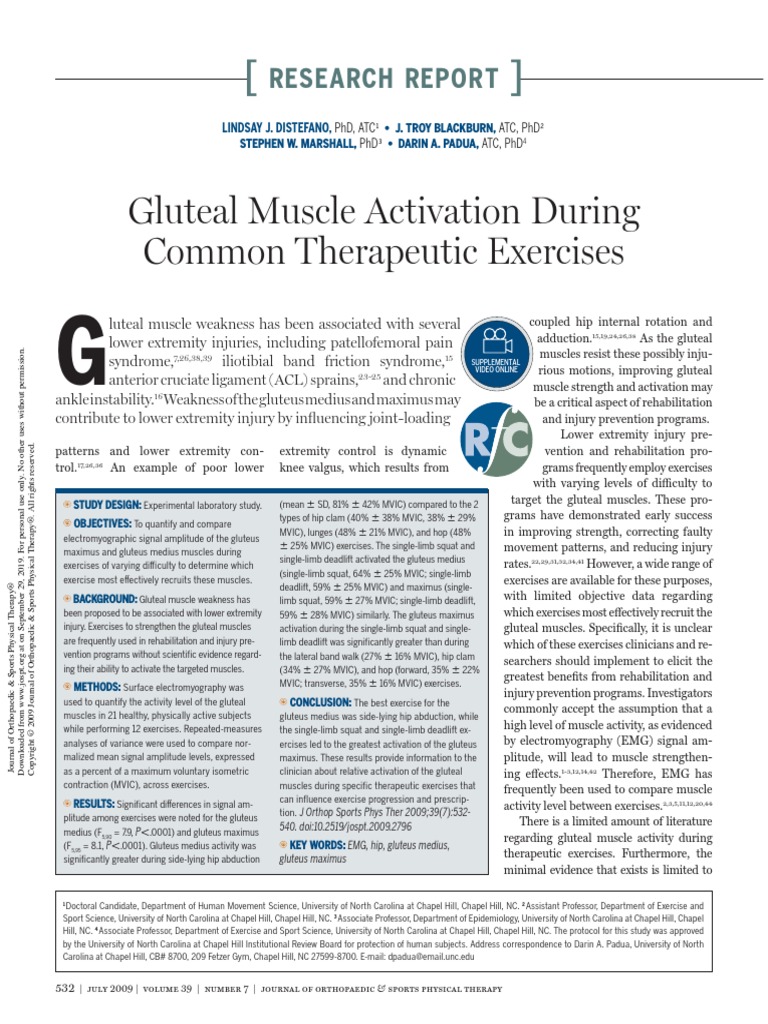 Gluteal Muscle Activation During Common Therapeutic Exercises | PDF ...