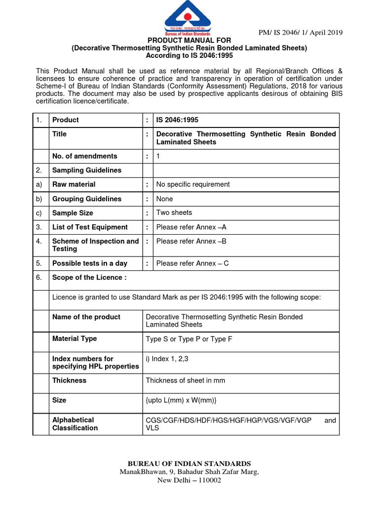 PM/ IS 2046/ 1/ April 2019: Bureau of Indian Standards | PDF ...