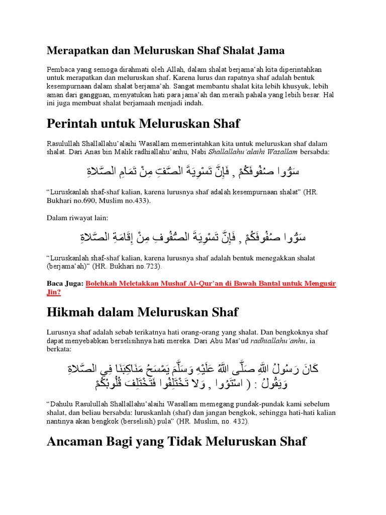 Merapatkan Dan Meluruskan Shaf Shalat Jama | PDF