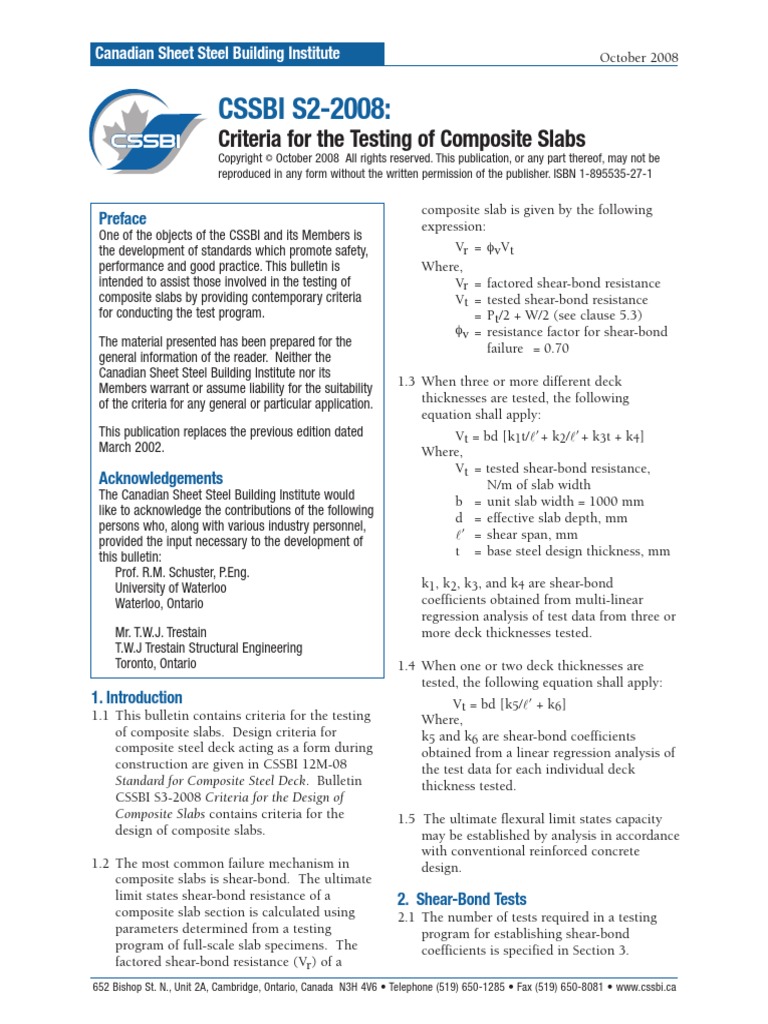 CSSBI S2-2008 Criteria For The Testing of Composite Slabs | PDF ...