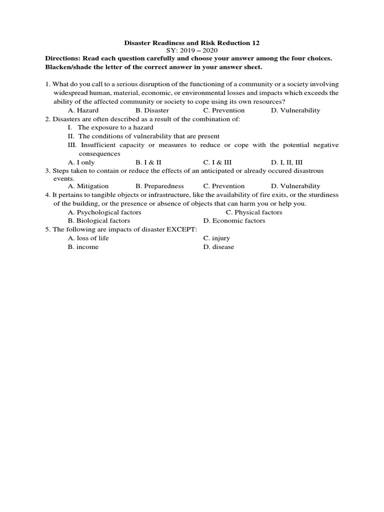 Disaster Preparedness Quiz | PDF | Social Science | Science & Mathematics