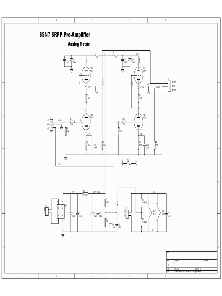 6SN7 SRPP Preamplifier Schematic