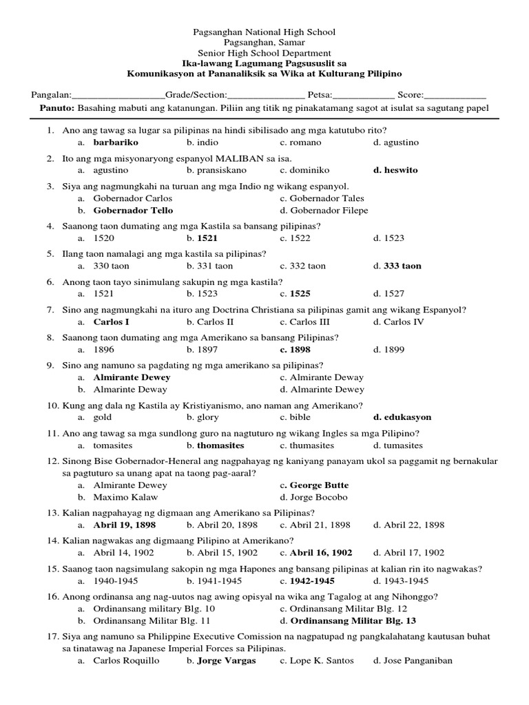 Pangalawang Pagsusulit KPWKF | PDF