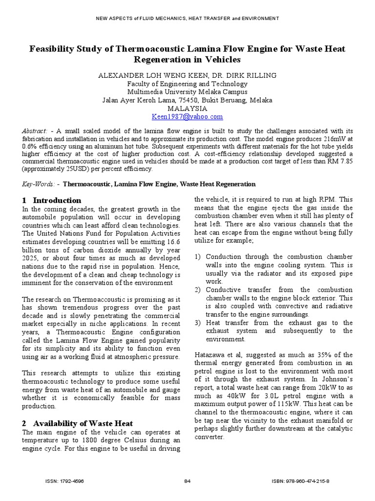 Feasibility Study of Thermoacoustic Lamina Flow Engine For Waste Heat ...