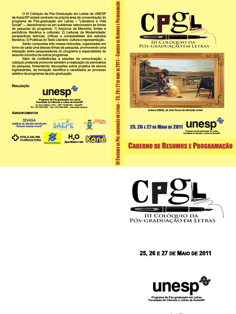 Caderno Resumos Programacao III Coloquio Pos Letras Alterado | PDF | Contos | Brasil