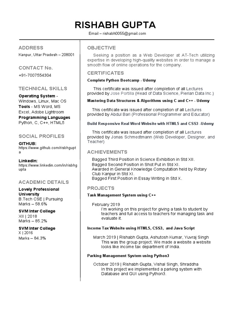 Rishabh Gupta: Address Objective | PDF | Programmer | Python ... Rishabh Gupta: Address Objective | PDF | Programmer | Python ...
