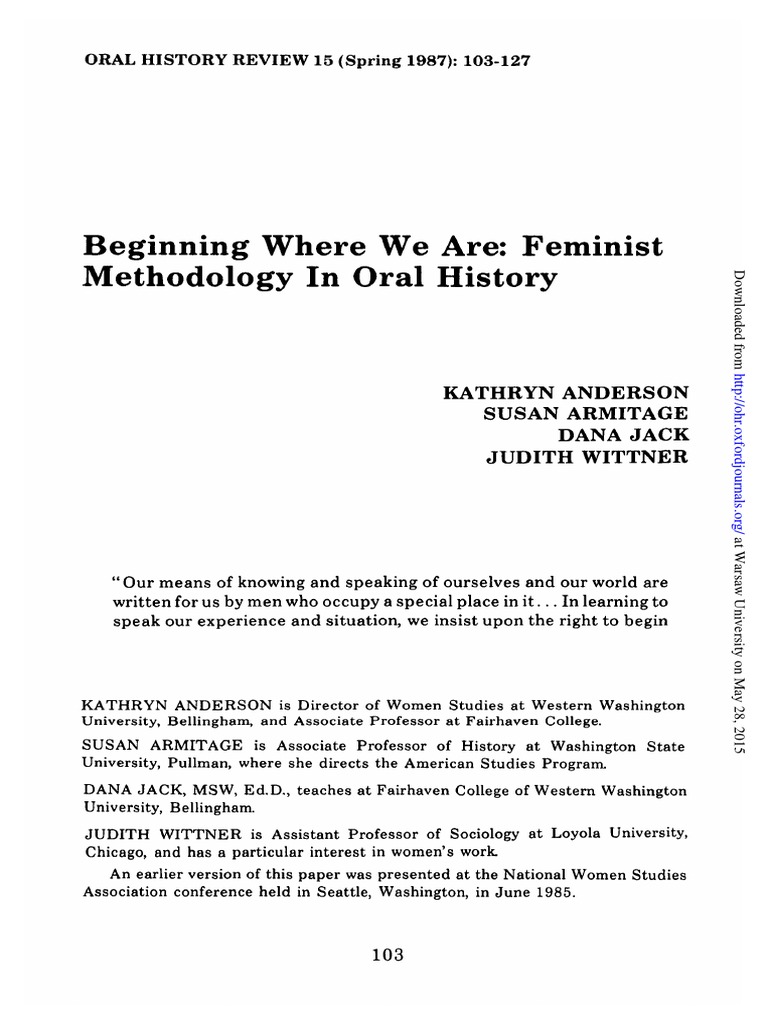 Beginning Where We Are Feminist Methodology in Oral History | PDF ...