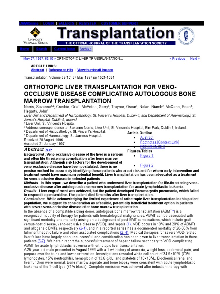 Orthotopic Liver Transplantation | PDF | Hematopoietic Stem Cell ...