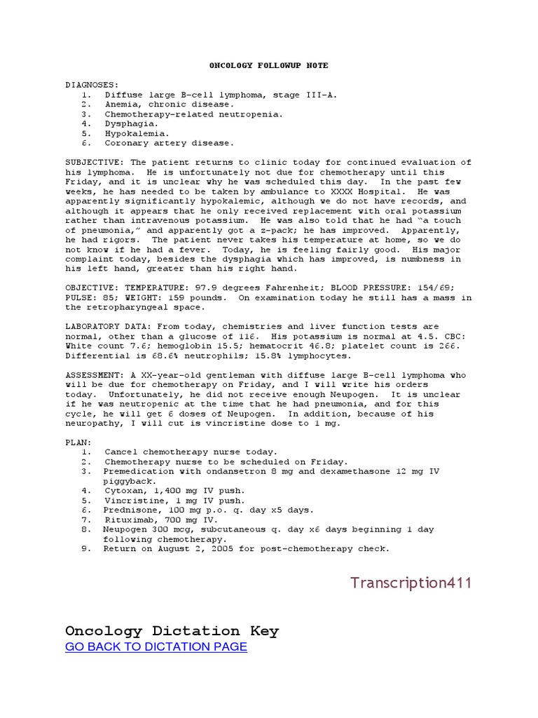 Oncology Followup Note | PDF | Chemotherapy | Rtt