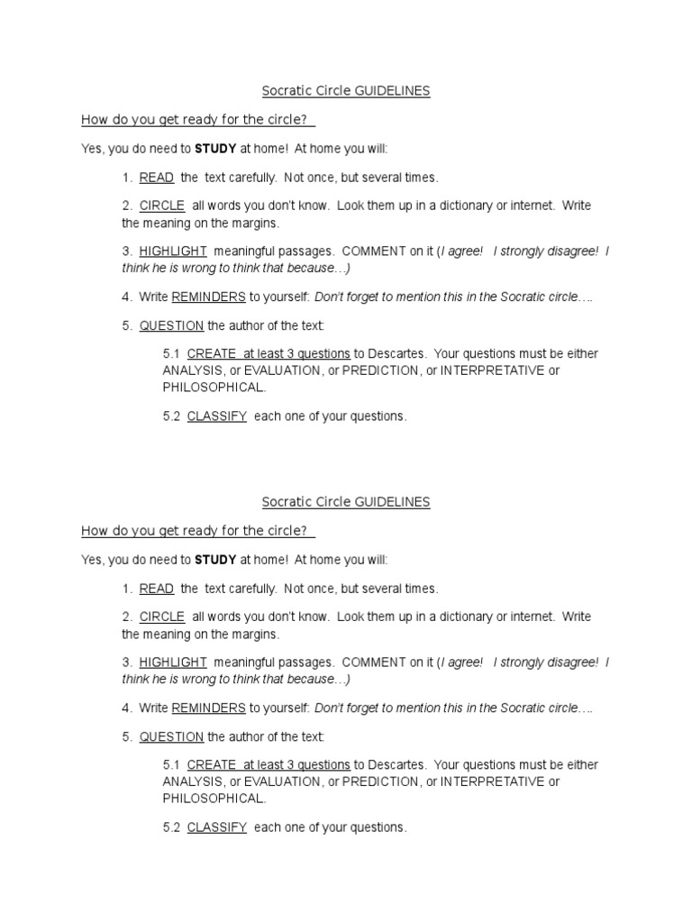 Socratic Circle Preparation Guidelines | PDF