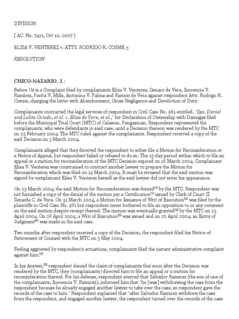 Venterez vs. Cosme, 535 SCRA 378 | Download Free PDF | Lawyer ...