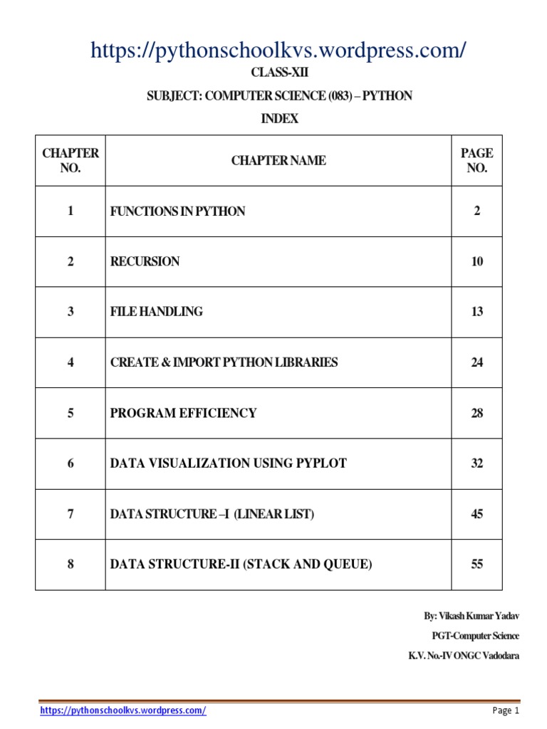 Python Notes Class Xii Cs 083 Pdf Parameter Computer Programming Time Complexity 