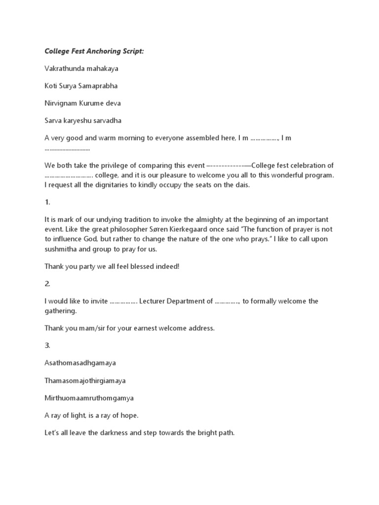 College Fest Anchoring Script | PDF
