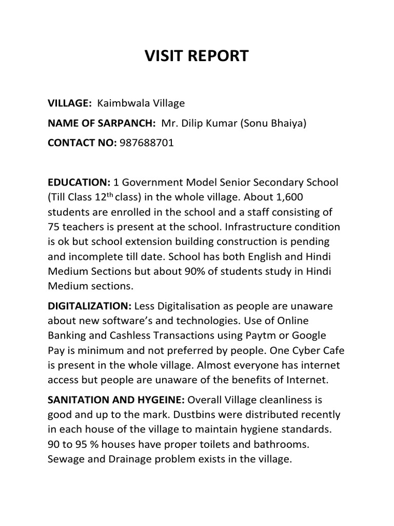 Visit Report | PDF | Hygiene | Drinking Water