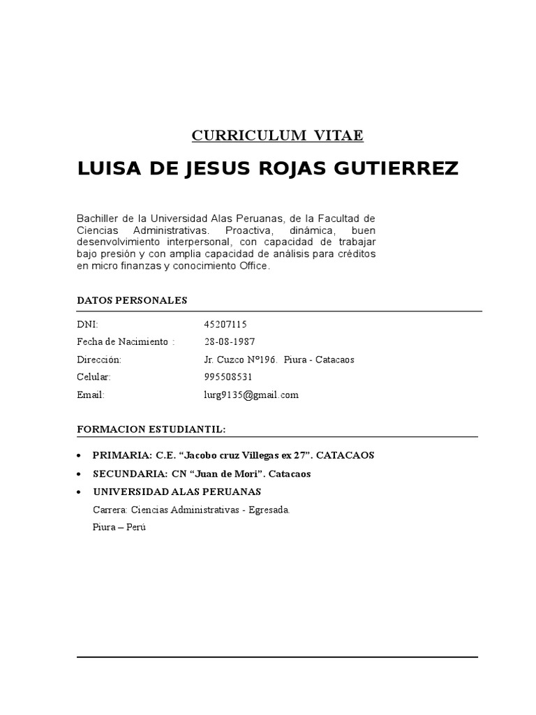 Curriculum Vitae Luisa Rojas | PDF | Business | Educación avanzada
