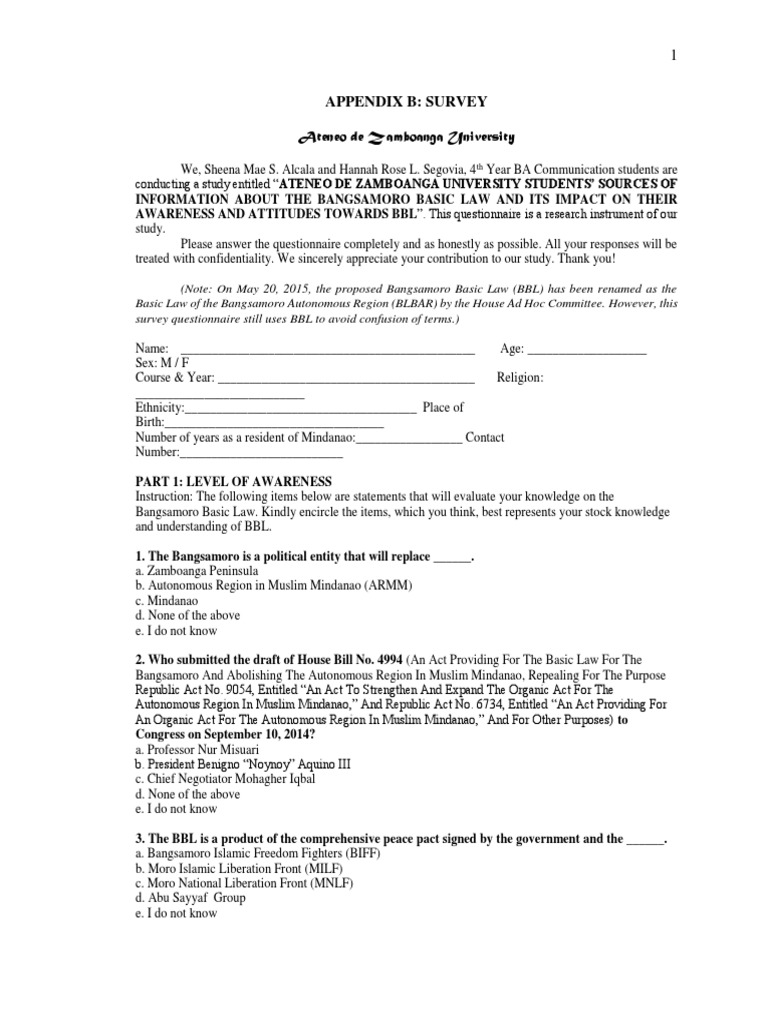 Appendix B - Survey | PDF | Government | Public Sphere