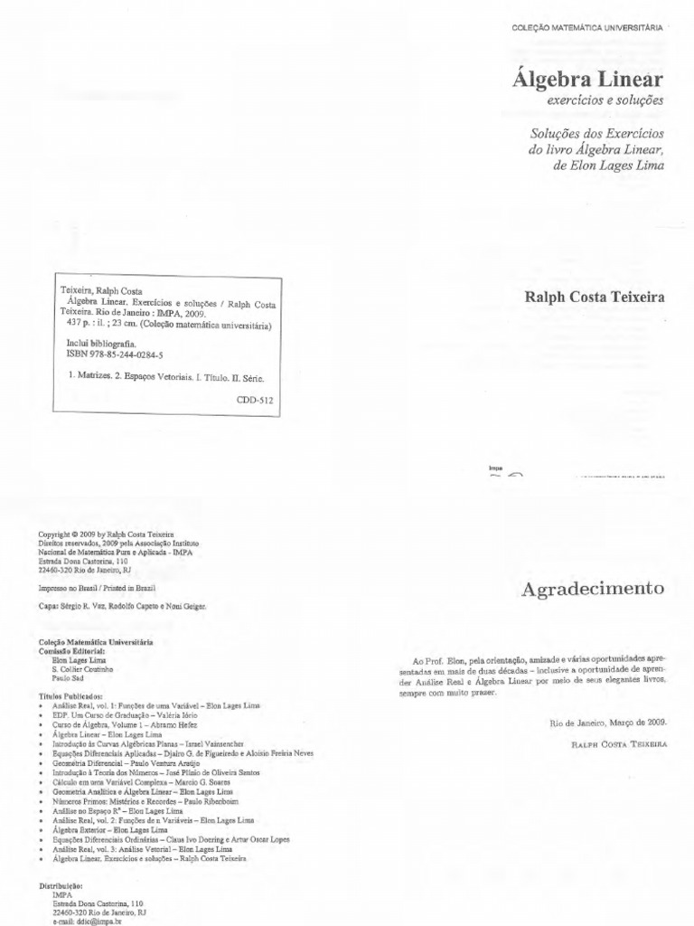 Lgebra Linear (Solucionario Del Libro - Lgebra Lineal de Elon Lages) - Ralph PDF | PDF