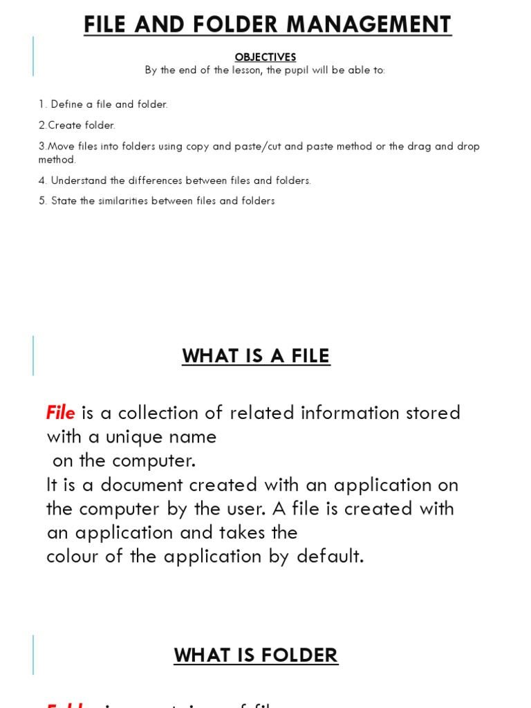 File and Folder Management: Objectives | PDF | Computer File | Computer ...