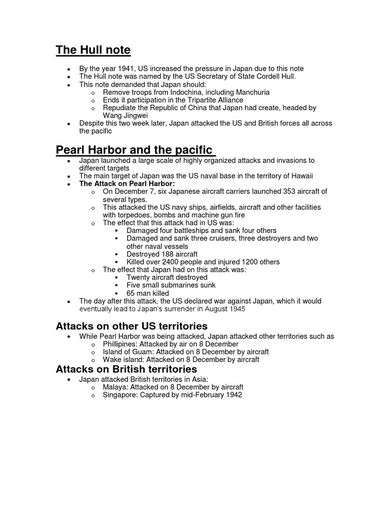 Hull Note & Pearl Harbor Attack | PDF