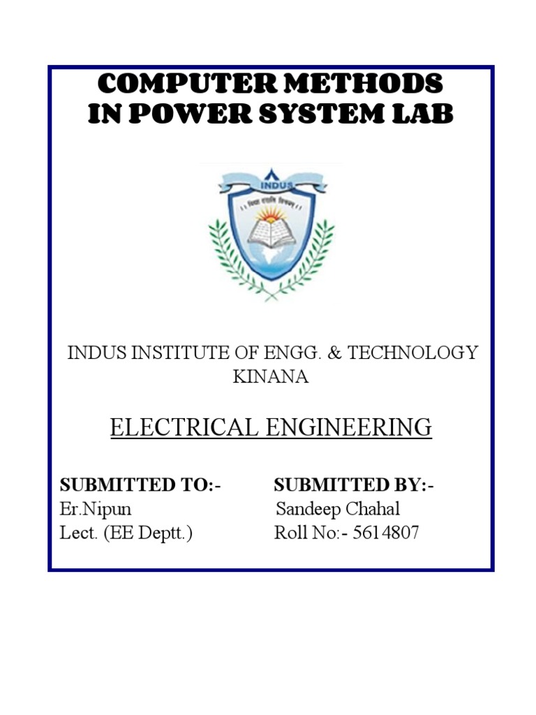 Computer Methods in Power System Lab: Electrical Engineering | PDF ...
