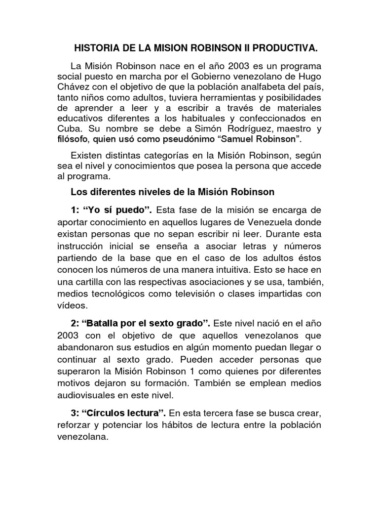 Mision Robinson | PDF | Educación avanzada