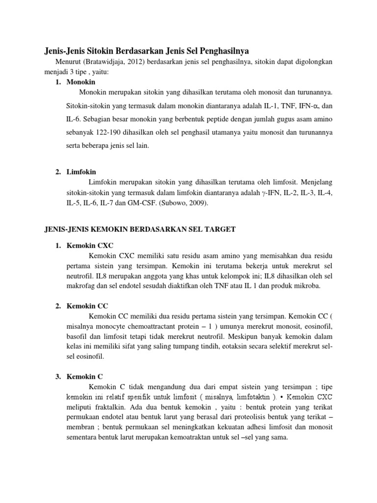 Jenis Sitokin dan Kemokin Berdasarkan Sel | PDF | Sains & Matematika