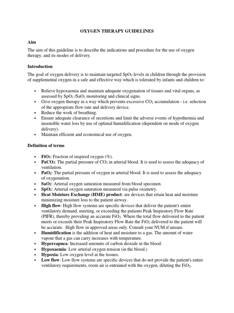 Oxygen Therapy Guidelines | PDF | Hypoxia (Medical) | Respiratory System