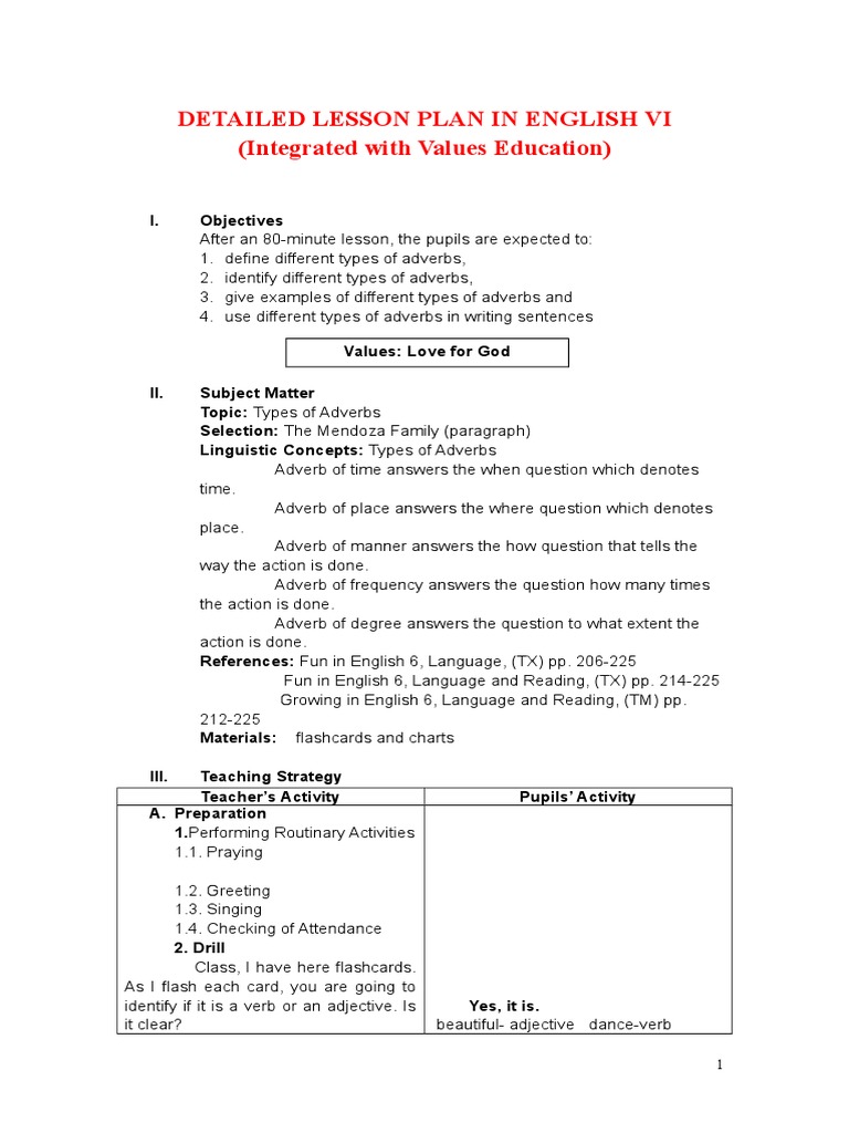 Lesson Plan English ADVERB | PDF | Adverb | Question
