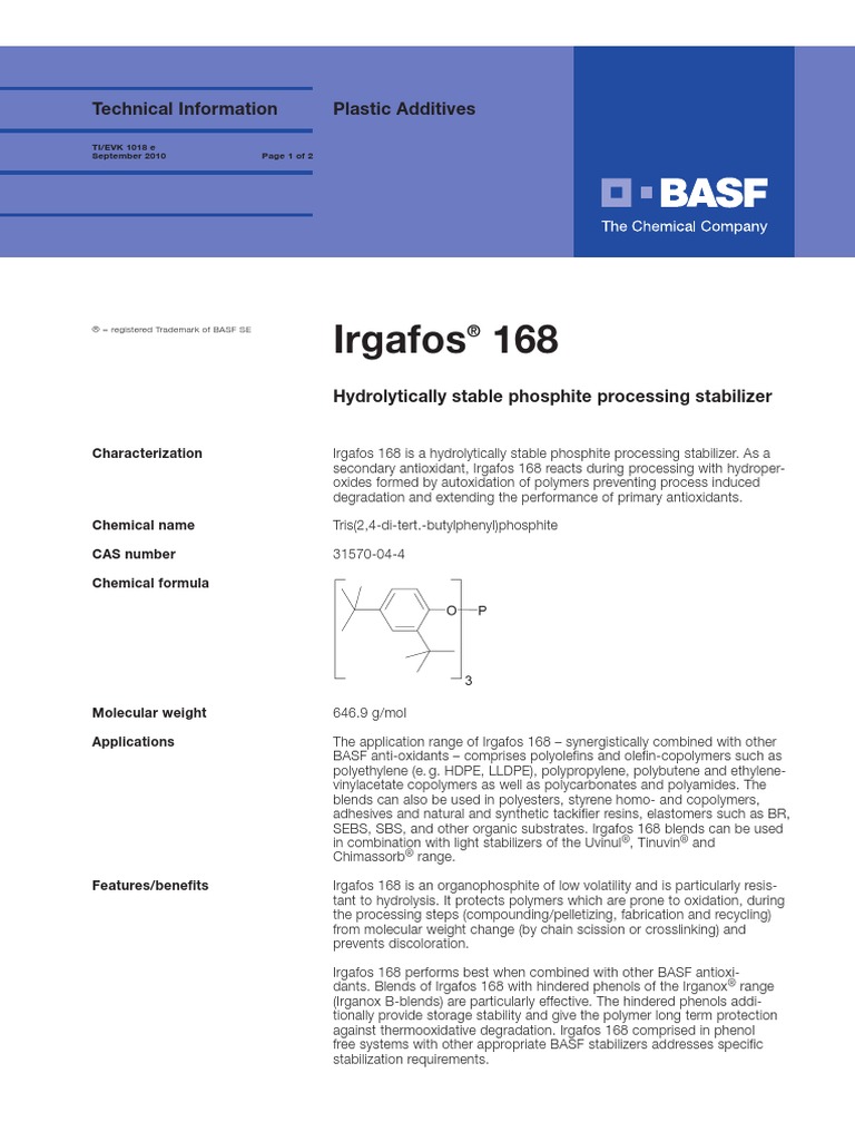 TDS Irgafos-168 e | PDF | Polymers | Polyethylene