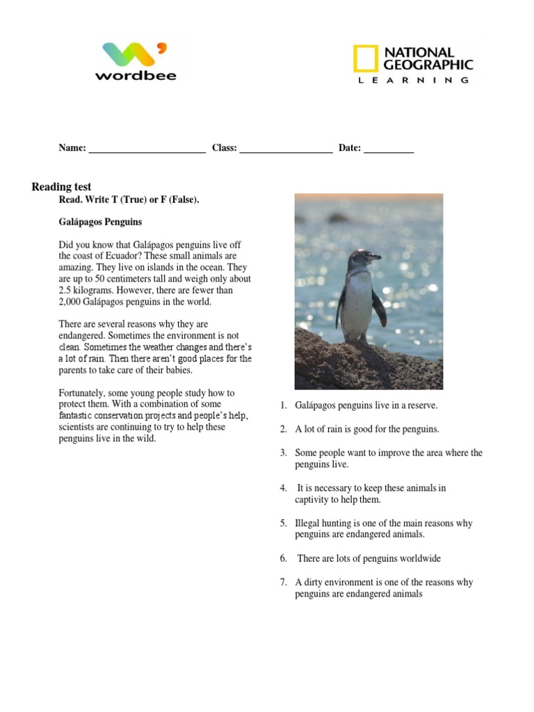 Reading Test - A1 - C | PDF | Galápagos Islands | Endangered Species