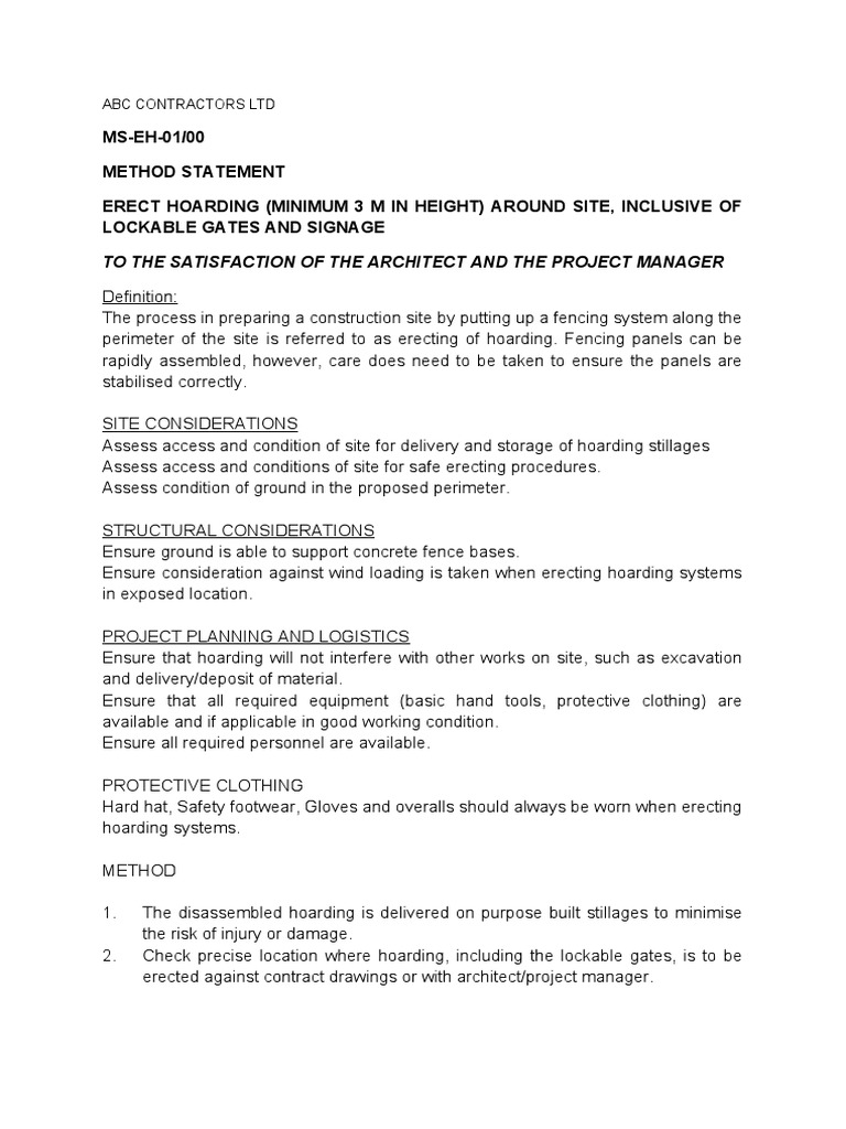 Method Statement - Project Management Assignment | PDF | Personal ...