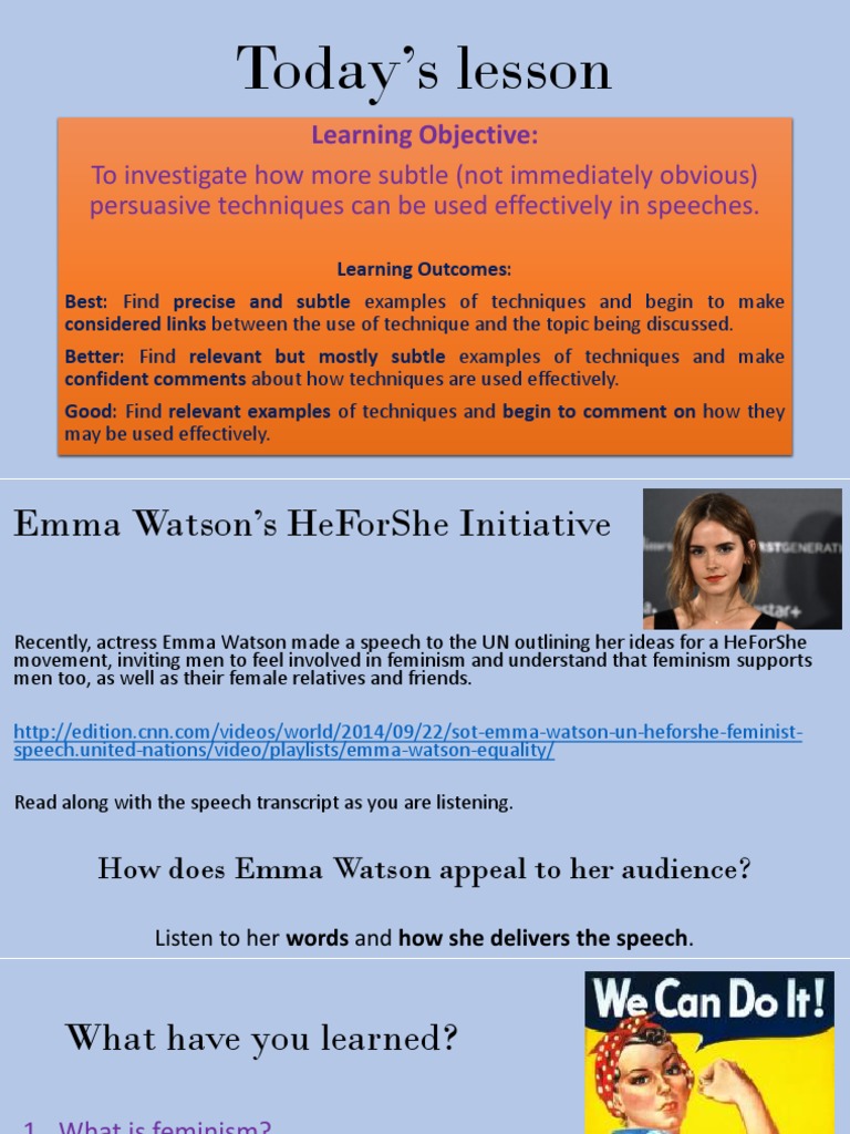 Emma Watson Speech Subtle Techniques | PDF | Feminism | Gender Studies
