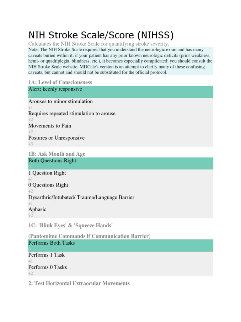 NIH Stroke Scale | PDF | Stroke | Coma