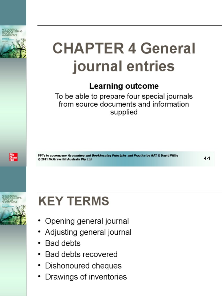 CHAPTER 4 General Journal Entries: Learning Outcome | PDF | Debits And Credits | Bookkeeping