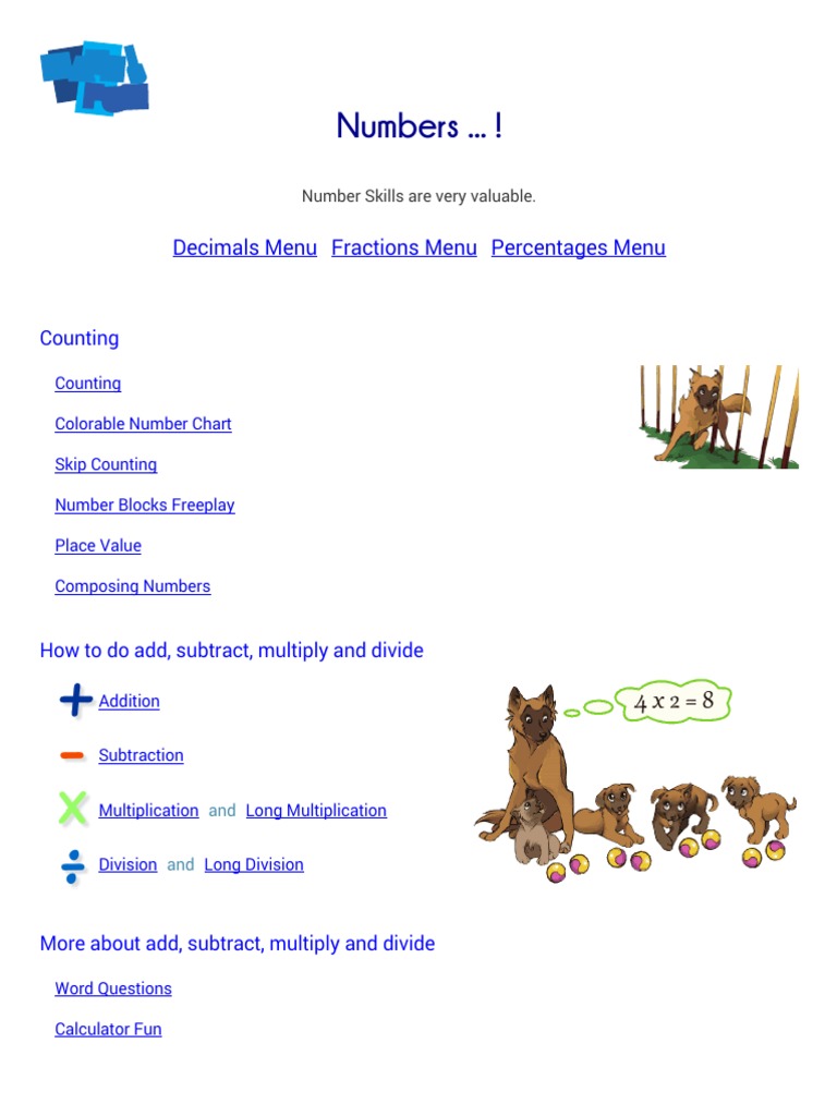 Numbers ... !: Decimals Menu Fractions Menu Percentages Menu | Download ...