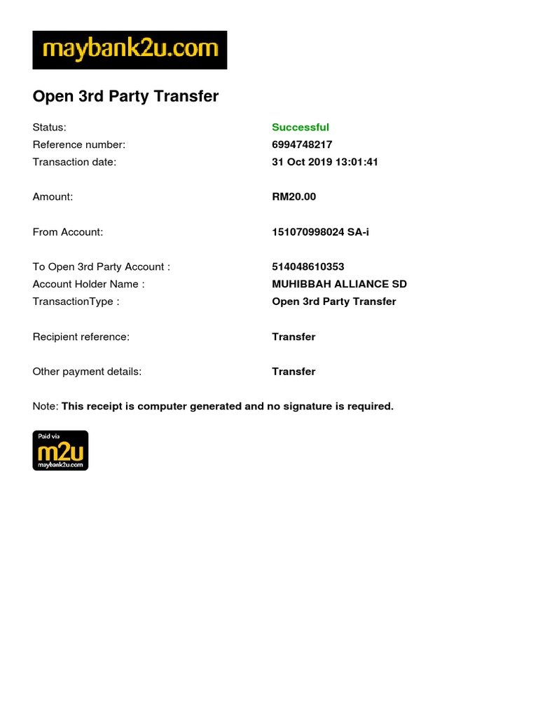 Open 3rd Party Transfer: Successful | PDF