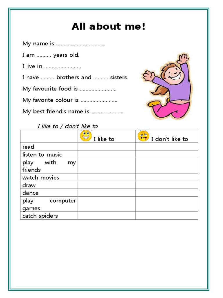 All About Me Activity Worksheet | PDF